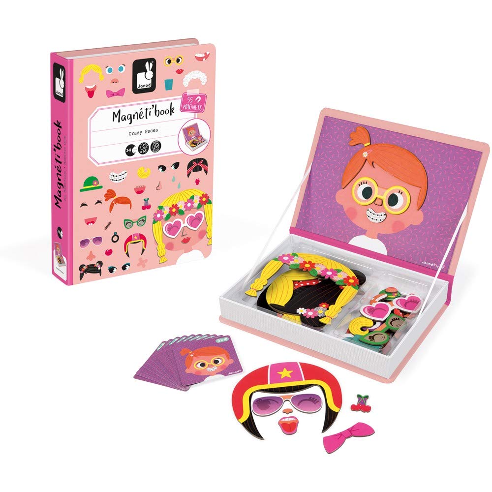 Janod MagnetiBook 66 pc Magnetic Girl Crazy Face Dress Up Game - Ages 3+ J02717