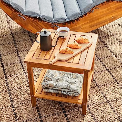 cucunu Outdoor Side Table 18x18 for Patio & Garden with Extra Storage - Small Adirondack Square Table Wooden End Table, Porch Tables