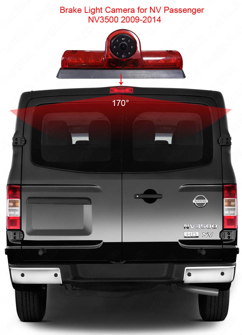 Car Third Roof top Mount Brake lamp Camera Brake Light Replacement Rear View Backup Camera for Transporter Nissan NV1500/NV2500/NV3500 2009-2019