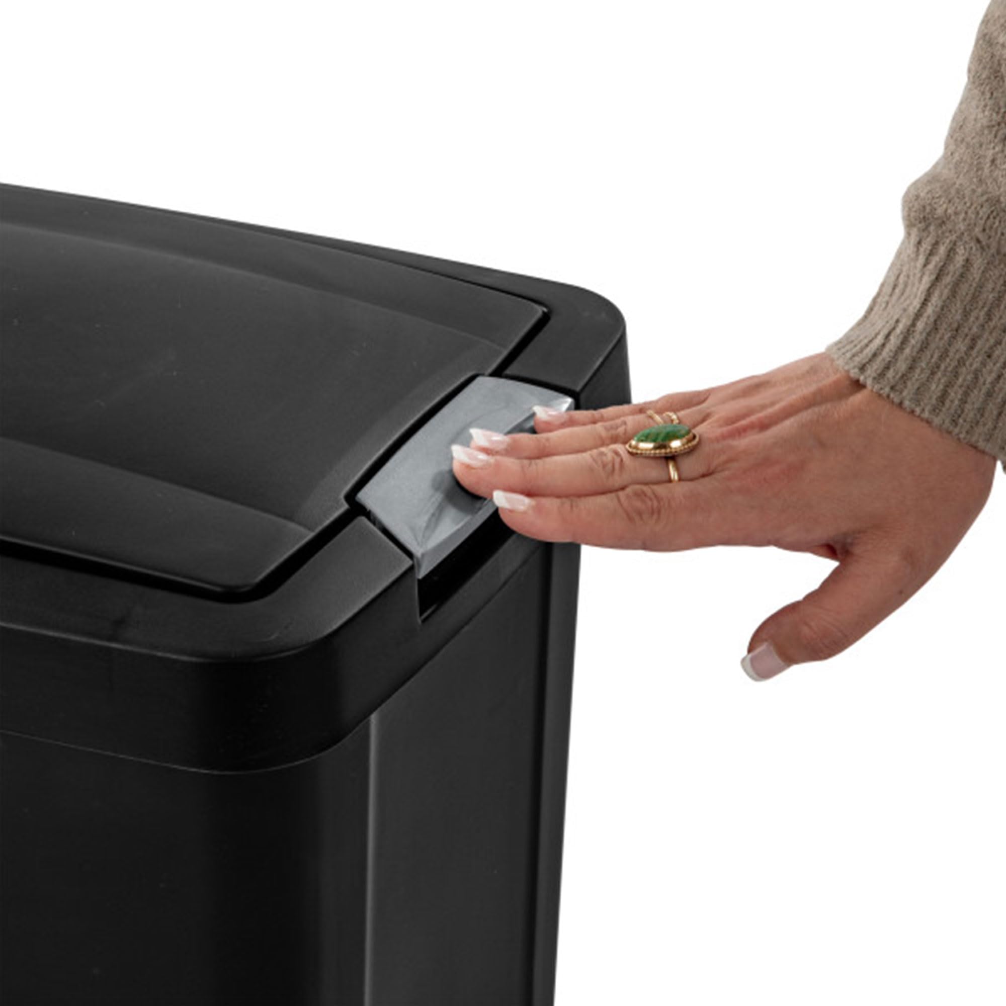 Sterilite 7.5 Gallon TouchTop Wastebasket Trash Can with Pop Up Lid for Kitchen, Bathroom, Mudroom or Office, 4 Pack, Black