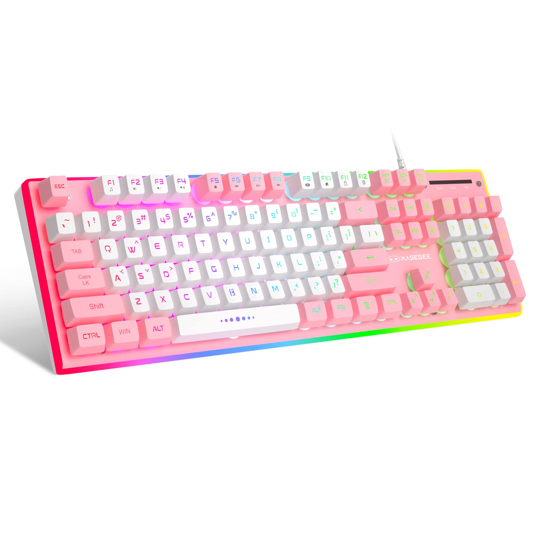 Camiysn Gaming Keyboard, Silent Ergonomic Waterproof RGB Backlit Anti-ghosting Keyboard Mechanical Feeling Keyboard with Multimedia Keys for PC Gamer, Pink