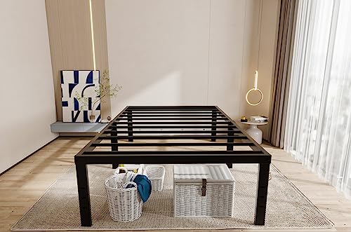 Joceret Twin Bed Frames No Box Spring Needed,18 Inch Heavy Duty Metal Platform Support up to 3500 lbs with Steel Slat,Easy Assembly,Noise Free,Mass Storage,Black,Boys,Girls,Black