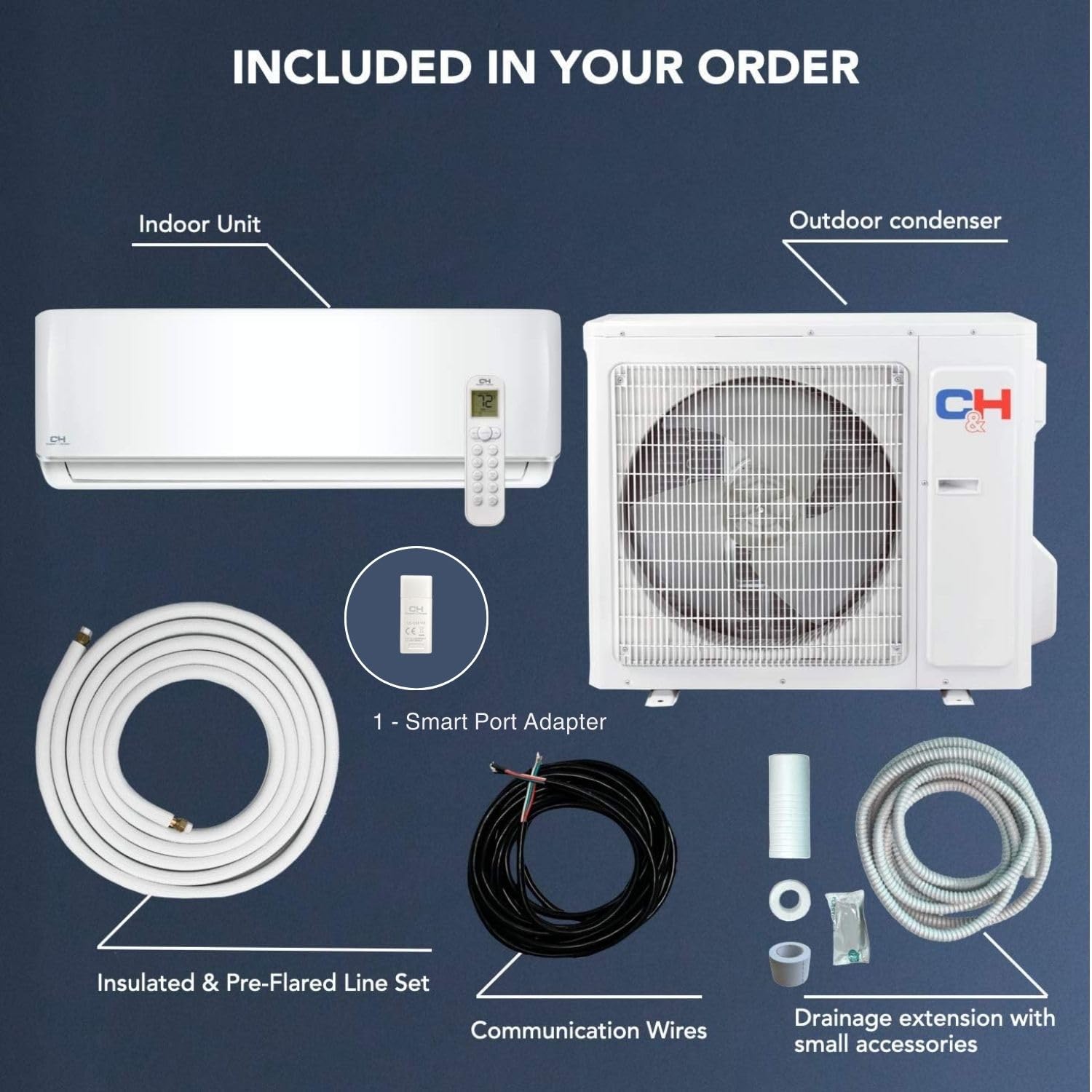 Cooper & Hunter 12,000 BTU, 115V Mini Split AC/Heating system Sophia Series 21.5 SEER with 16ft Installation Kit