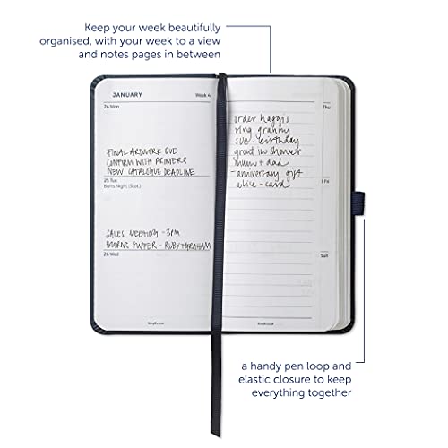 Busy B Slim Diary January to December 2022 - Navy Faux Leather Week to View Planner with Notes