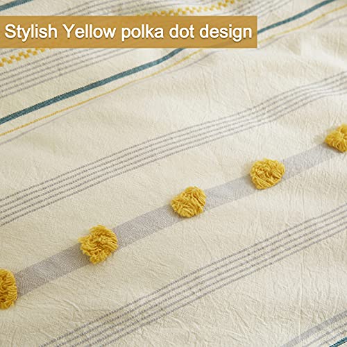 PHF 100% Cotton Tufted Duvet Cover Set King Size, 3pcs Boho Textured Jacquard Comforter Cover Set, Yarn-Dyed Decorative Duvet Cover with Pillow Shams Bedding Collection, 106"x 92", Ivory & Yellow