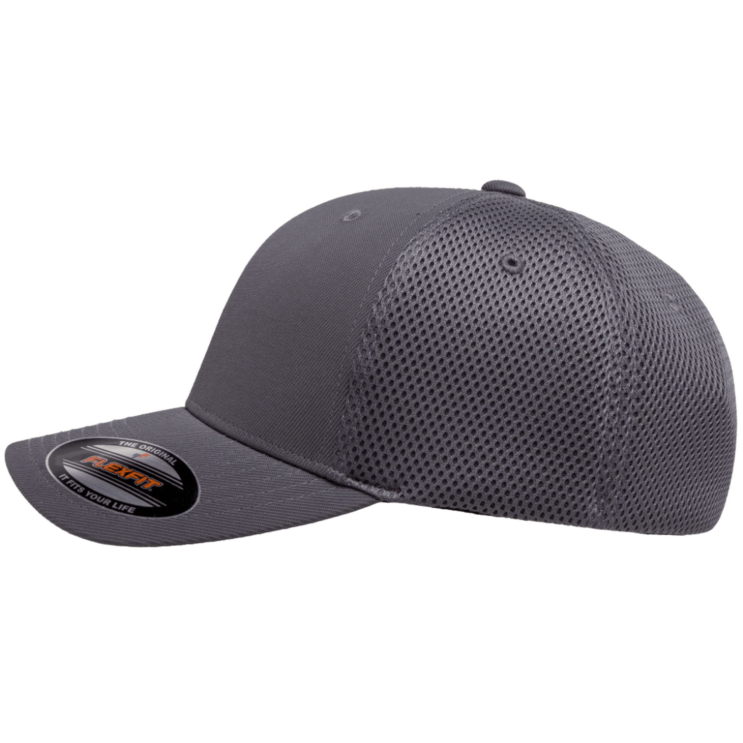 BustedTees Bitcoin Outline Flexfit Hat Casual Wear - Baseball Cap for Men Women Breathable Flex Fit with Airmesh Fitted Cap (Charcoal, Large, l)