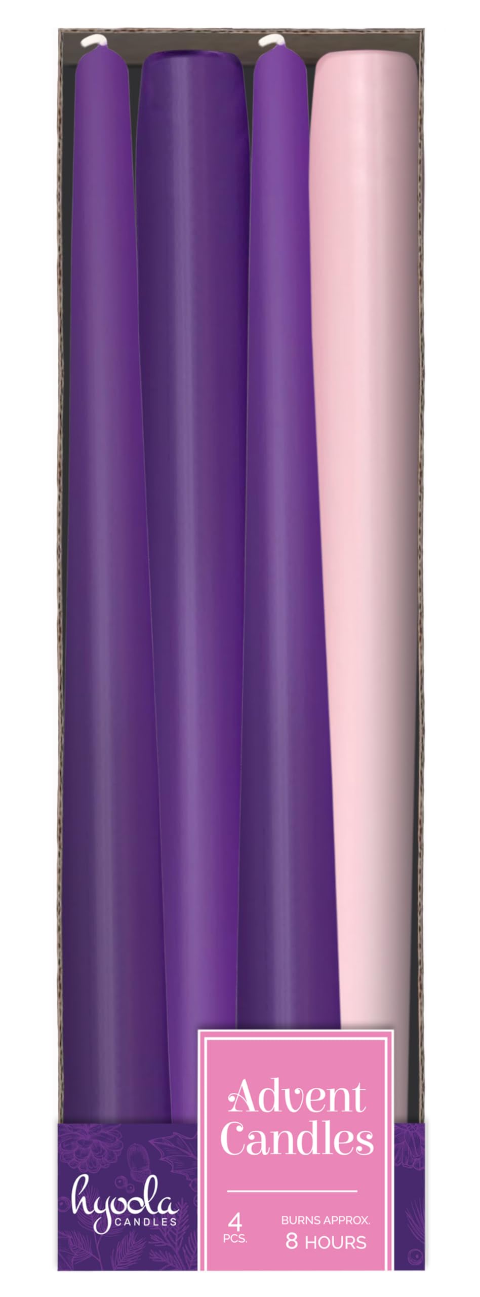 Hyoola Tall Taper Candles - 10 Inch White Unscented Dripless Taper Candles - 8 Hour Burn Time - 4 Pack