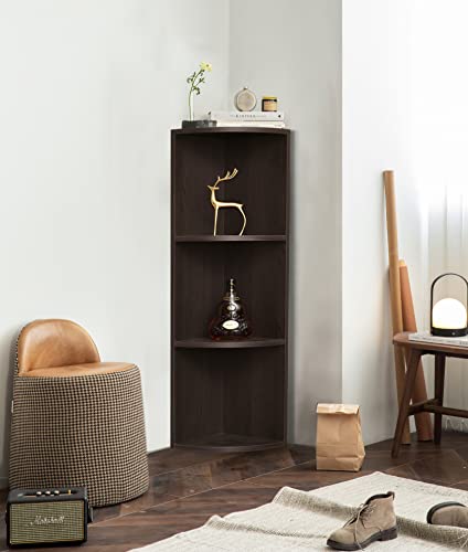 EREFAS 3-Tier Corner Wood Bookcase Corner Shelf Stand Wall Corner Cabinet Storage Shelves Industrial Rack for Bedroom,Living Room and Office (Black)