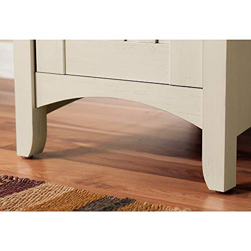 Bush Furniture Salinas 60W L Shaped Desk with Hutch and 5 Shelf Bookcase in Antique White