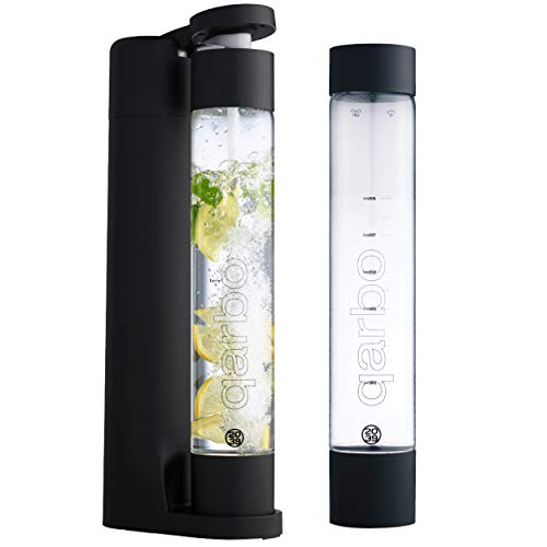 Twenty39 qarbo sparkling water maker Party Plus Bundle with 4 bottles, 3 aircharge caps and cleaning brush (Black)