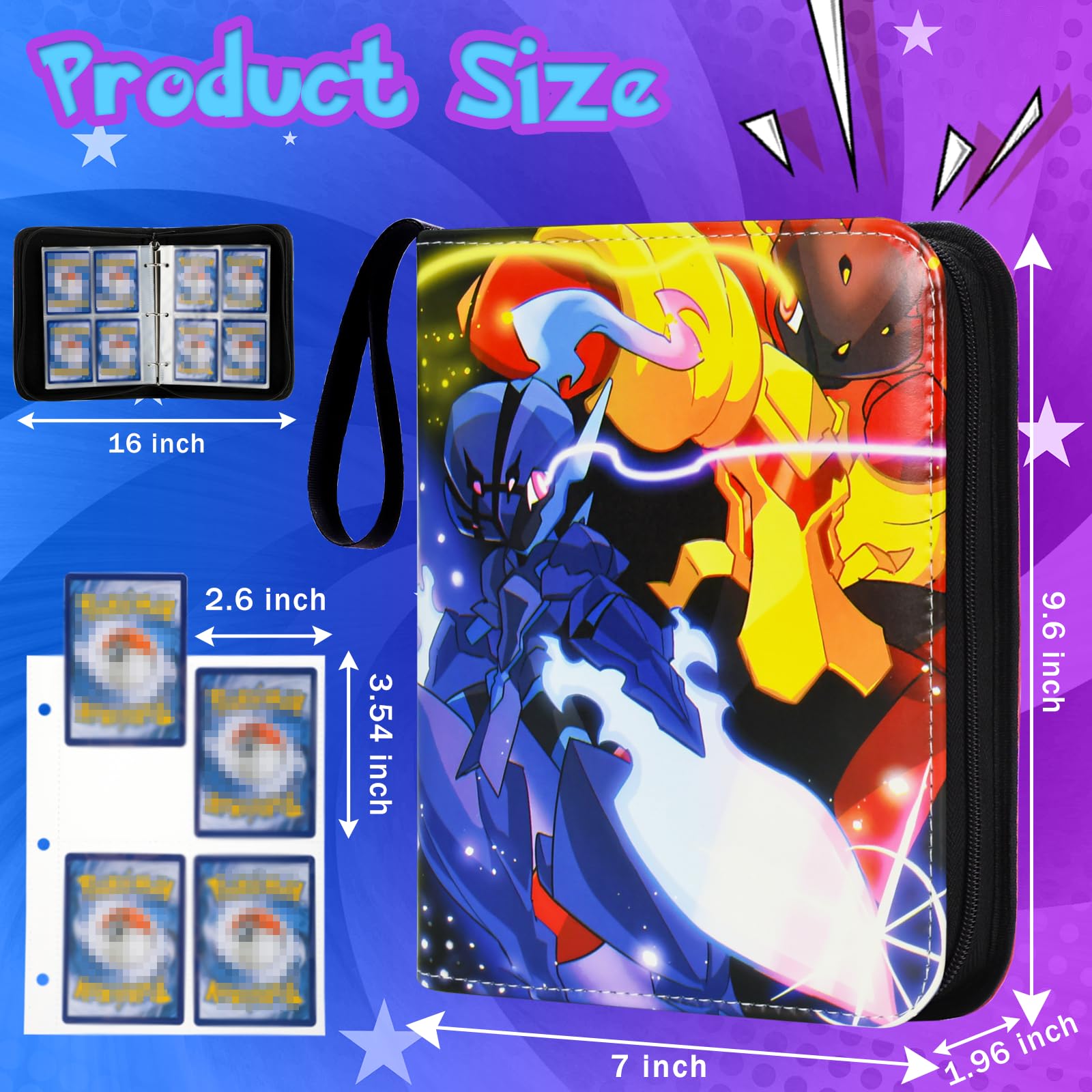 Card Binder Cards Holder 4-Pocket,Trading Binders for Card Games Collection Case Book Fits 440 Cards with 50 Removable Sleeves Display Storage Carrying Case