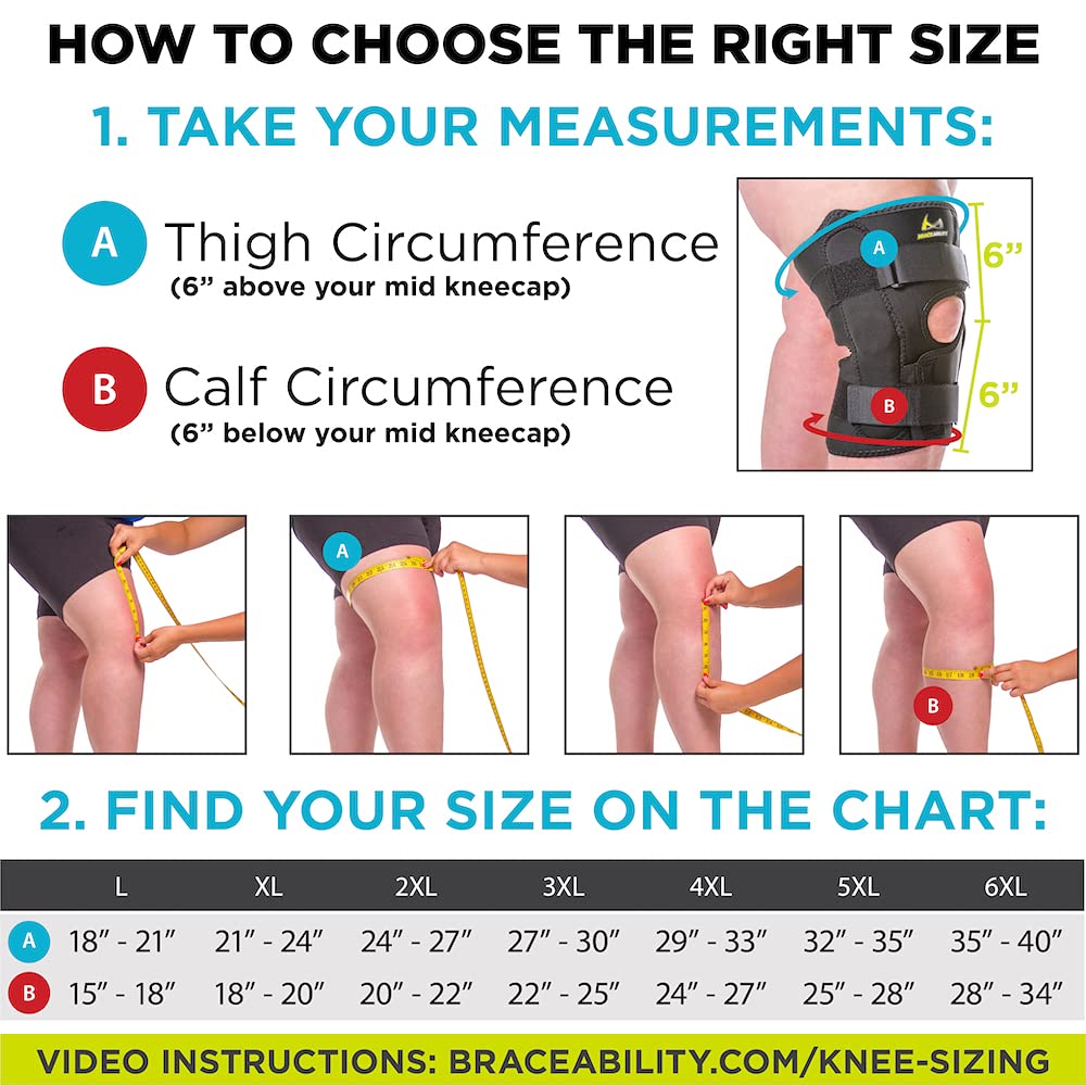 BraceAbility Obesity Hinged Knee Pain Brace - Overweight Men and Women's Wraparound Plus-Size Support for Osteoarthritis, Joint Pain, Ligament Weakness, Medial and Lateral Kneecap Instability (6XL)