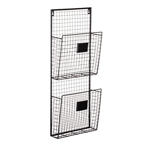 Two Tier Wall File Holder – Durable Black Metal Rack with Spacious Slots for Easy Organization, Mounts on Wall and Door for Office, Home, and Work – by Designstyles