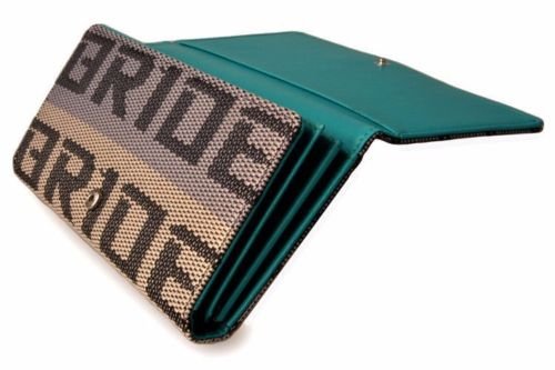 JDM WOMENS BRIDE RACING FABRIC TRIFOLD TEAL WALLET LEATHER GRADATION FEMALE+Key
