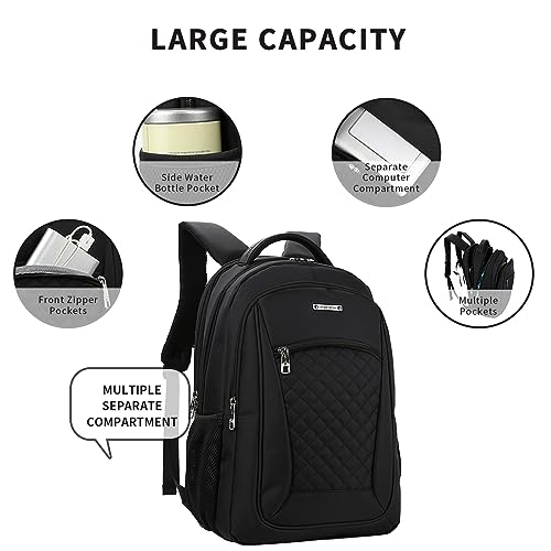 CALLPIONEER Travel Laptop Backpack for Women, Carry on Backpack for Airplanes 17 Inch Computer Work Bag, Extra Large Casual Daypack Backpacks Mens Business Backpack Black