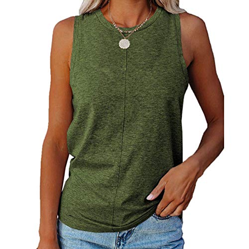 Padaleks Women's Sleeveless Tank Tops Casual Comfort Round Neck Solid Color Vest Solid Color Loose Workout Shirts