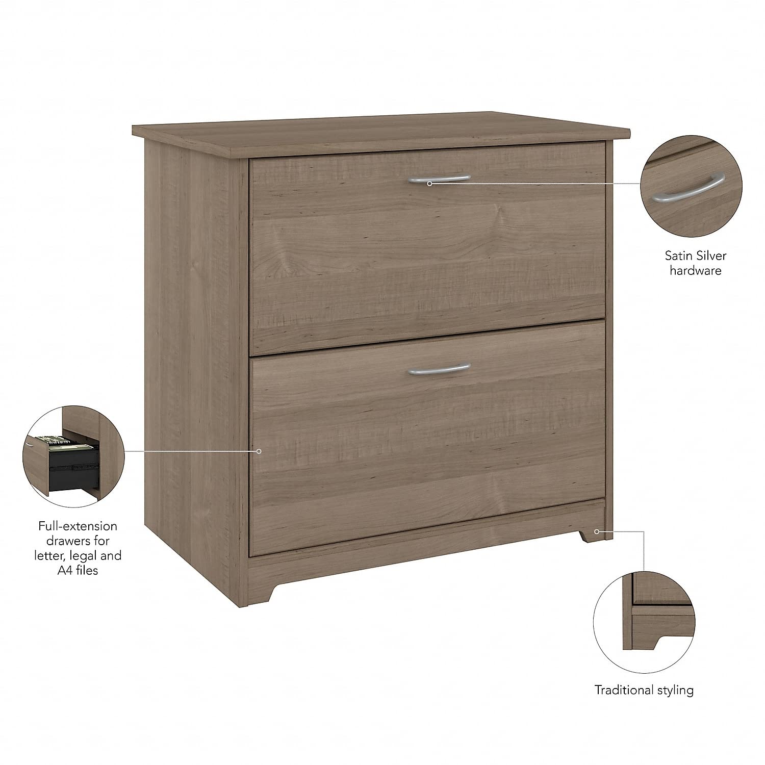 Bush WC31280 Cabot 2-Drawer Lateral File Cabinet, Letter/Legal, Ash Gray, 31-Inch