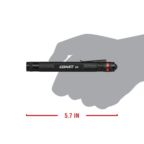 COASTĀ® G20 Inspection Beam LED Penlight with Adjustable Pocket Clip and Consistent Edge-To-Edge Brightness, Red, 54 lumens