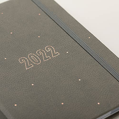 Busy B Busy Life Diary January to December 2022 - A5 Grey Faux Leather Week to View Planner with Dual Schedules, Pen Holder and Pockets