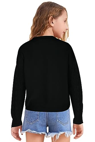 INFULEIMU Girls Sweaters Crewneck Long Sleeve Kids Christmas Sweater Winter Knit Chunky Pullover Jumper 5-14 Black