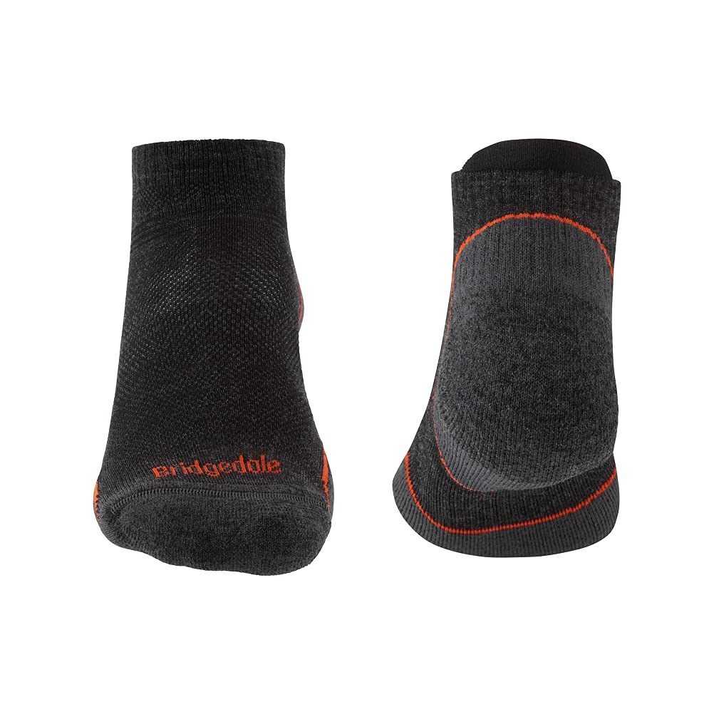Bridgedale Mens Hike Ultralight T2 Merino Performance Low, Anthracite/Orange, Large