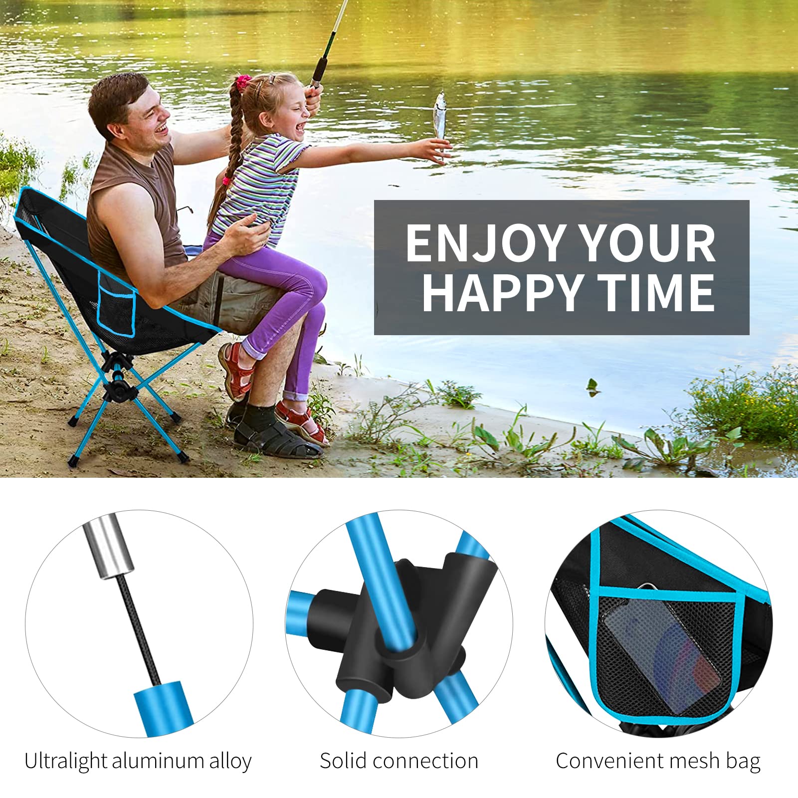CAMPFEEL Camping Chairs Compact Portable Folding Chair,Heavy Duty 230lb Capacity with Side Pockets Packable Lightweight Backpacking for Hiking/Picnic/Beach