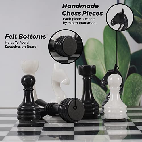RADICALn 15 Inches Handmade White and Black Weighted Full Chess Game Set - Staunton and Ambassador Style Marble Tournament Chess Sets for Adults