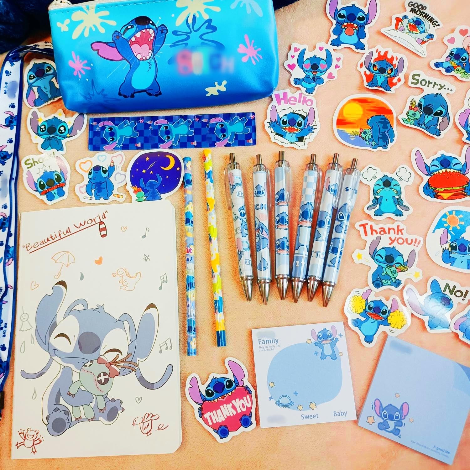 BLUEZY for Stitch School Supplies Kawaii Stuff Gift Set for Girls, Cute Anime Merch Accessories Including Pencil Case Rollerball Pens Pencils Stickers Lanyard Ruler Sticky Note notebook