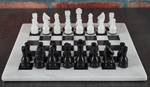RADICALn 15 Inches Large Handmade White and Black Weighted Marble Full Chess Game Set Staunton and Ambassador Style Marble Tournament Chess Sets for Adults