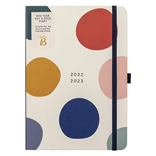 Busy B Mid Year Day a Page Diary August 2022 - August 2023. Spot A5 Daily Planner with Pen Holder, Elastic Closure and Year Planner