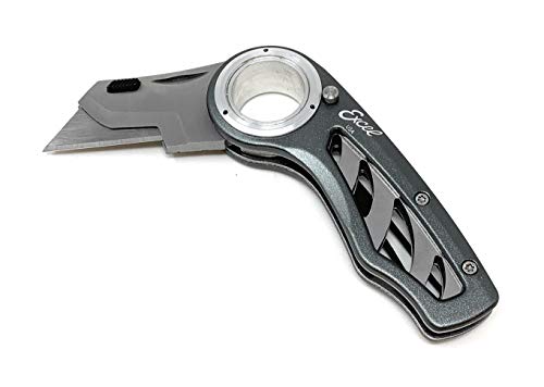Excel Blades Revo Folding Pocket Utility Knife - Aluminum Body Heavy Duty Box Cutter with Holster, Anti-Slip Finger Loop Design Grip, Quick Change Blades and 3 Lock Positions Design, Grey