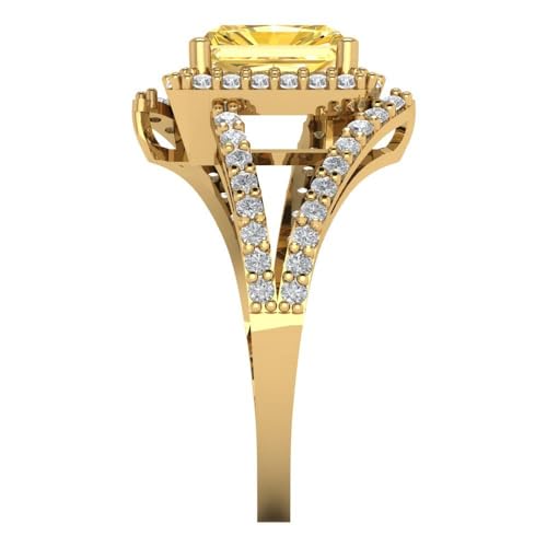 Clara Pucci 2.10ct Emerald Cut Solitaire Halo Natural Yellow Citrine Engagement Promise Anniversary Bridal Ring 18K Yellow Gold 10.5