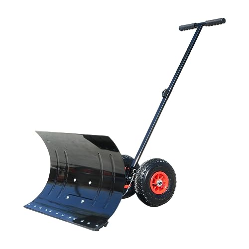 Generic Wheeled Snow Pusher Snow Plow Outdoor Sleigh Rolling Removal Tool Winter Snow Pusher for Park Sidewalk Doorway Walkways, Wheels 74x42cm