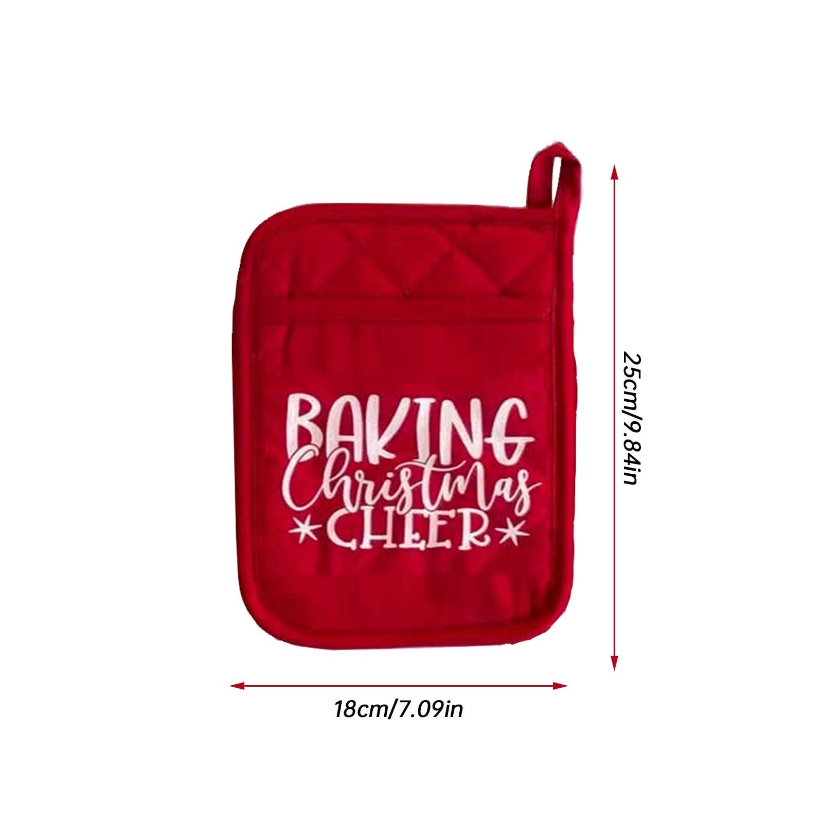 Christmas Pot Holders Baking Pocket, Christmas Oven Mitts Ornament for Kitchen Cooking Baking 1PC, Hello Christmas Print Pot Holders Storage Bag Gift for Family Neighbor