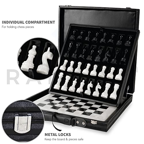 RADICALn 15 Inches Handmade White and Black Weighted Full Chess Game Set with Storage Box - Staunton and Ambassador Style Marble Tournament Chess Sets for Adults