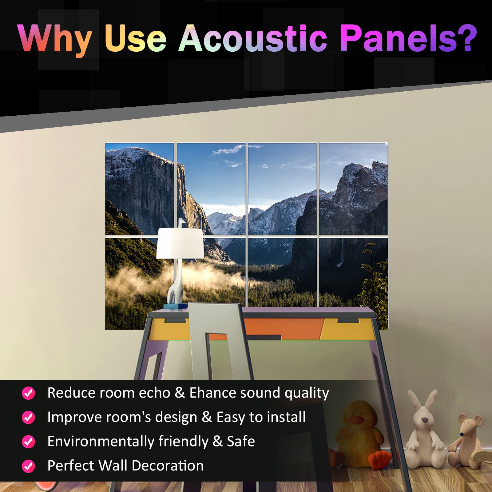 BUSYBEES Art Acoustic Panels with Self-Adhesive,48 x 32Inches Acoustical wall panel,Better Decoratve Than Sound Proof Foam Panels, Studio Office Home Acoustic Treatment,Misty Peaks