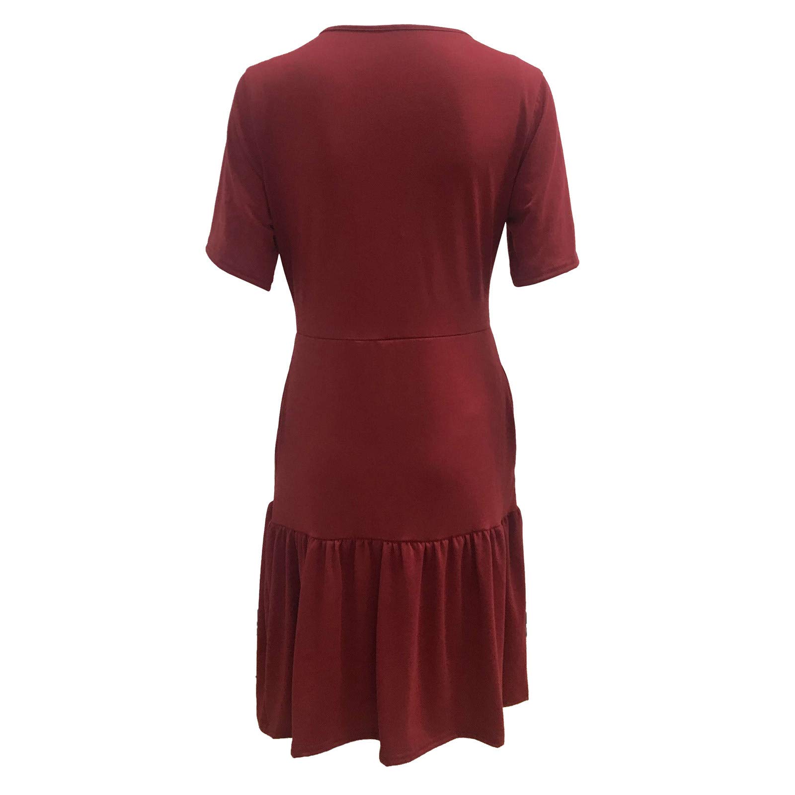 Padaleks Women's Summer Short Sleeve Tunic Dress O Neck Solid Casual Flowy Pleated Loose Mini Dresses w/Pockets