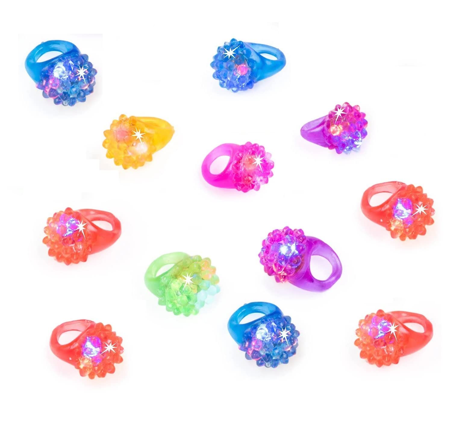 HND® Novety LED Flashing Light Up Jelly Bumpy Ring, For Party,Cutumes,Birthday,Wedding And Any Celebrations. 24-Pack