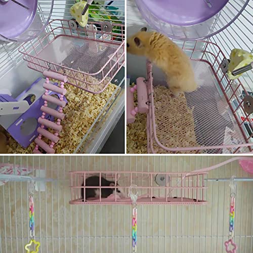 JSLZF Rat Cage Platform Accessories Hanging Rat Ledge Metal Ferret Hammock Squirrel Cage Bed Small Animal Habitat for Hamster, Sugar Glider, Rat- Pink