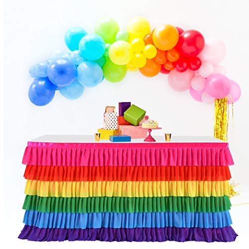 Rainbow Table Skirt Ruffle Unicorn Table Skirts for Rectangle Table 6ft Baby Shower Birthday Unicorn Party Fiesta Home Decoration