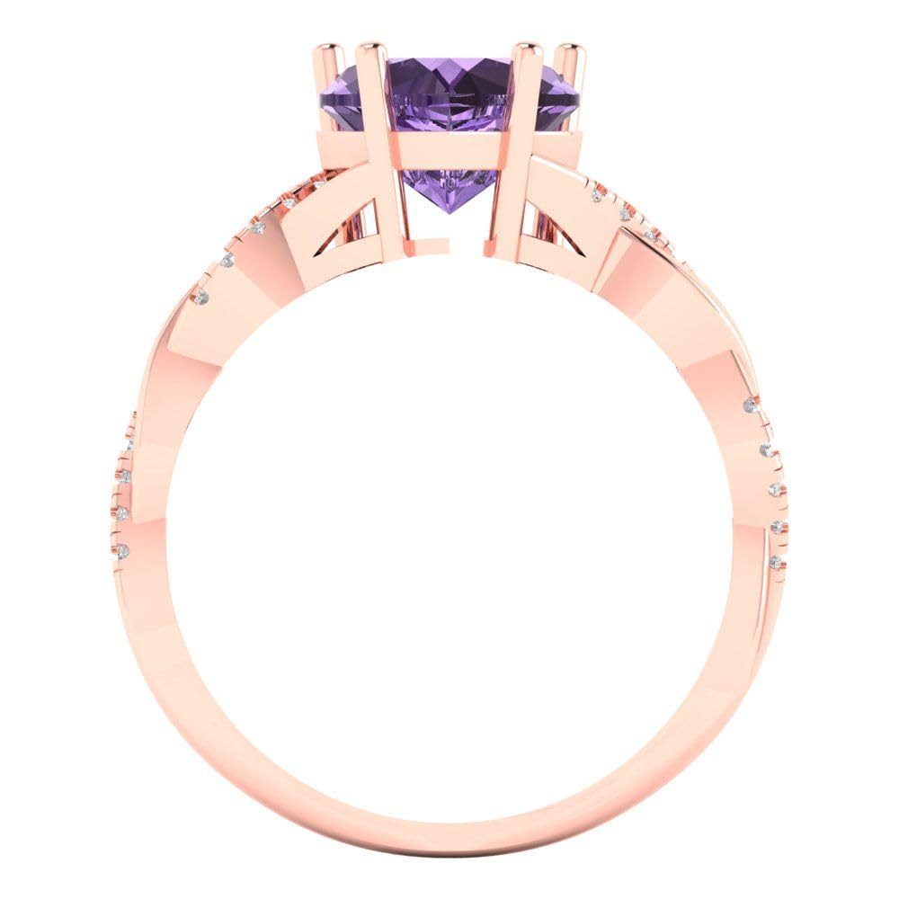 Clara Pucci 2.24 ct Heart Cut Criss Cross Twisted Solitaire Halo Alexandrite Modern Designer Statement Ring 14k Rose Gold 10.5