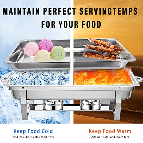 JSTUOKE Chafing Dish Buffet Set, 8QT 2 Pack, Stainless Steel Chafer, Rectangle Catering Warmer Server w/Lid Water Pan Folding Stand Fuel Tray Holder Spoon Clip, Each Serves 8 People Minimum