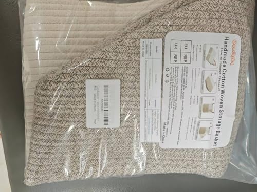 Goodheim Laundry Hamper with Lid, Large Woven Laundry Basket,Blanket and Toy Storage Basket for Living Room, Bedroom, Bathroom, Nursery(Brown and White,55L)