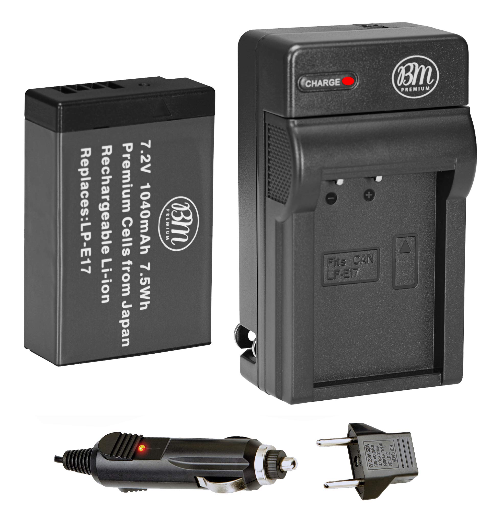BM Premium LP-E17 Battery and Charger for Canon Rebel EOS R8, EOS R10, EOS R50, EOS R100, EOS RP, EOS M3, EOS M5, EOS M6, EOS M6 II, SL2, SL3, T6i, T6s, T7i, T8i, EOS 750D, EOS 760D, EOS 8000D