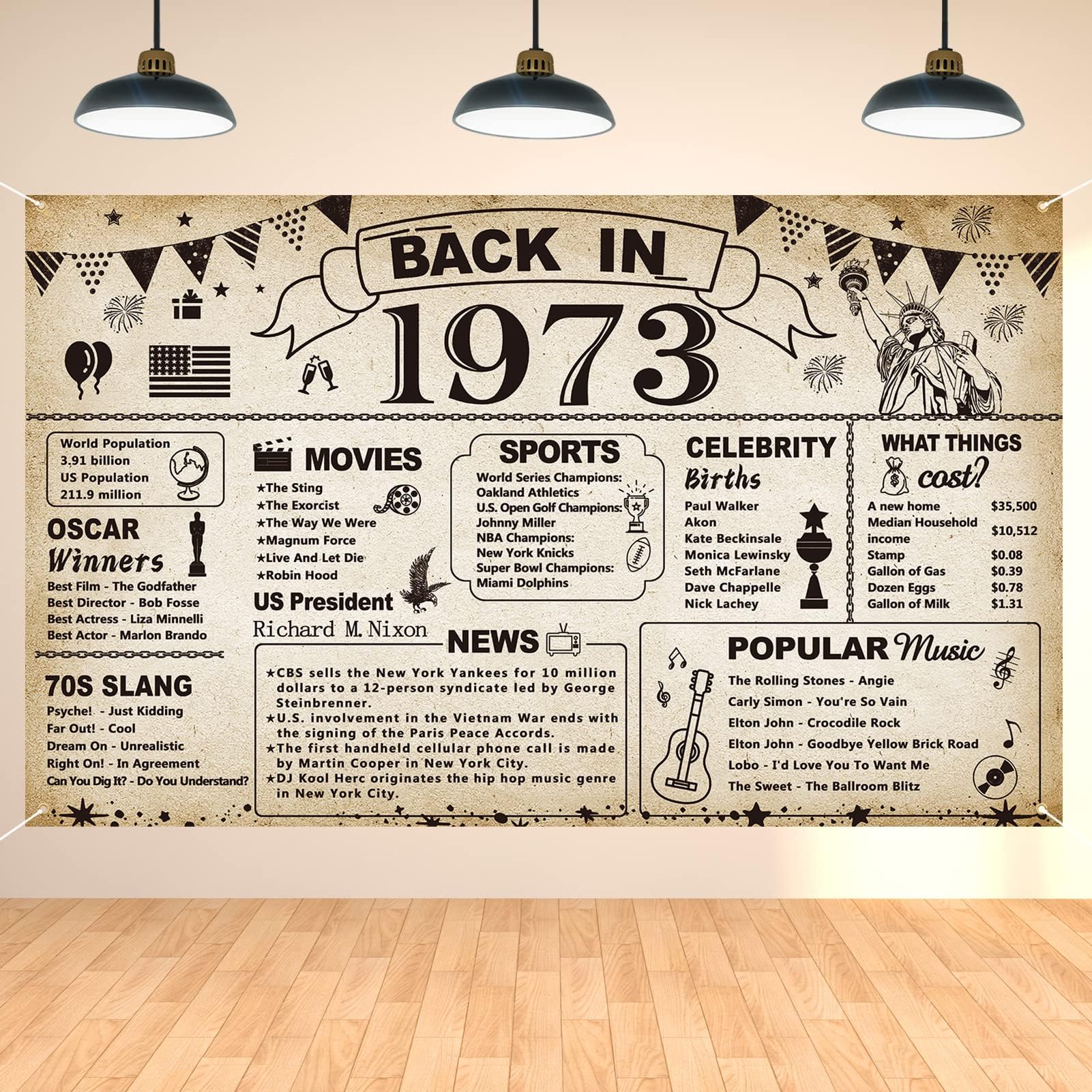 DARUNAXY 51st Birthday Party Decorations, Vintage Back in 1973 Banner 51 Year Old Birthday Party Poster Supplies Vintage 1973 Backdrop Photography Background for Men & Women 51st Class Reunion Decor