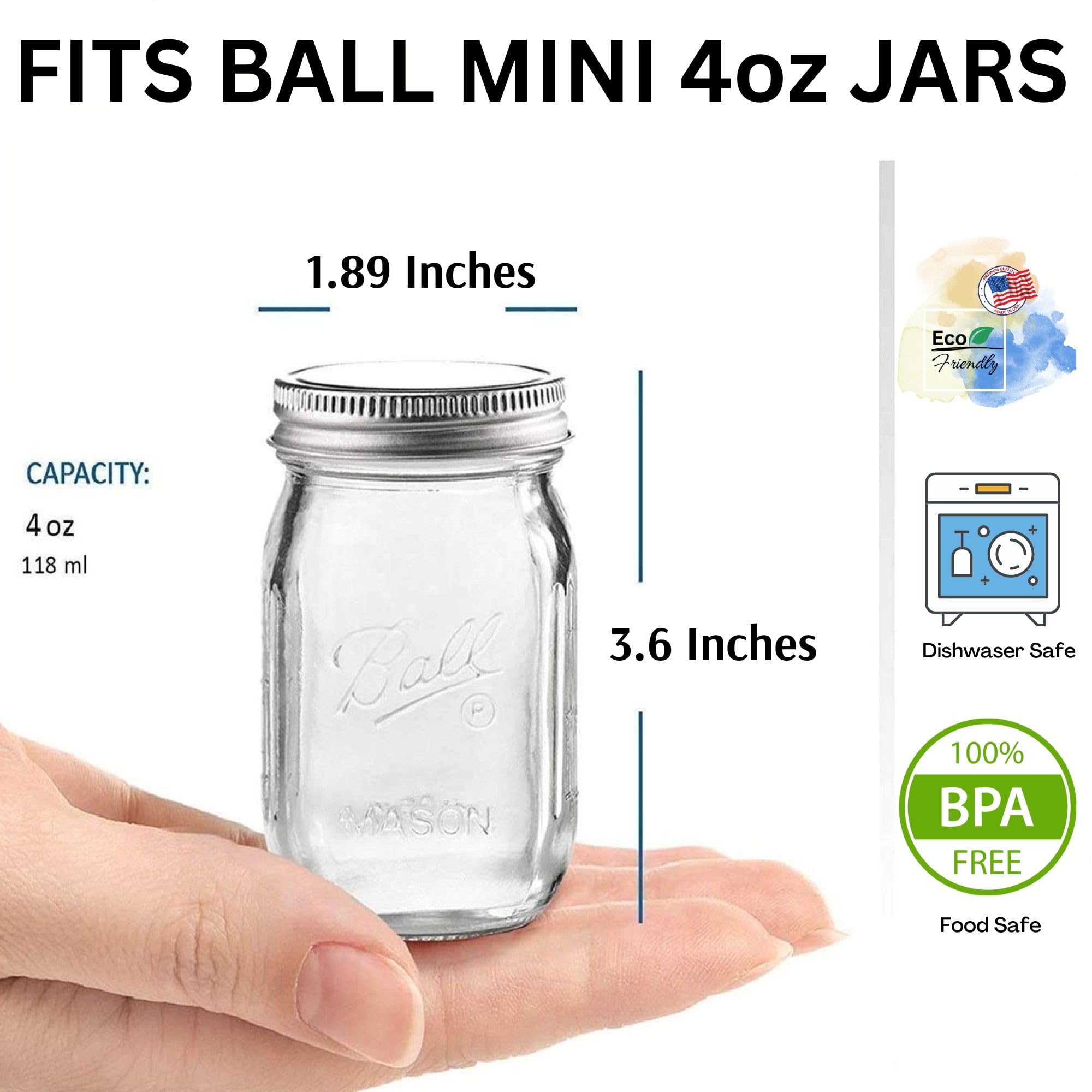 Mini Mason Jar Spice Lid Pack - Set of 12 White Polypropylene Plastic Mason Jar Lids, 48mm BPA-Free Plastic Lids for Mason Jars, Spice Jar Lid Set Made in the USA, Non-Rusting Jar Lids for Spices