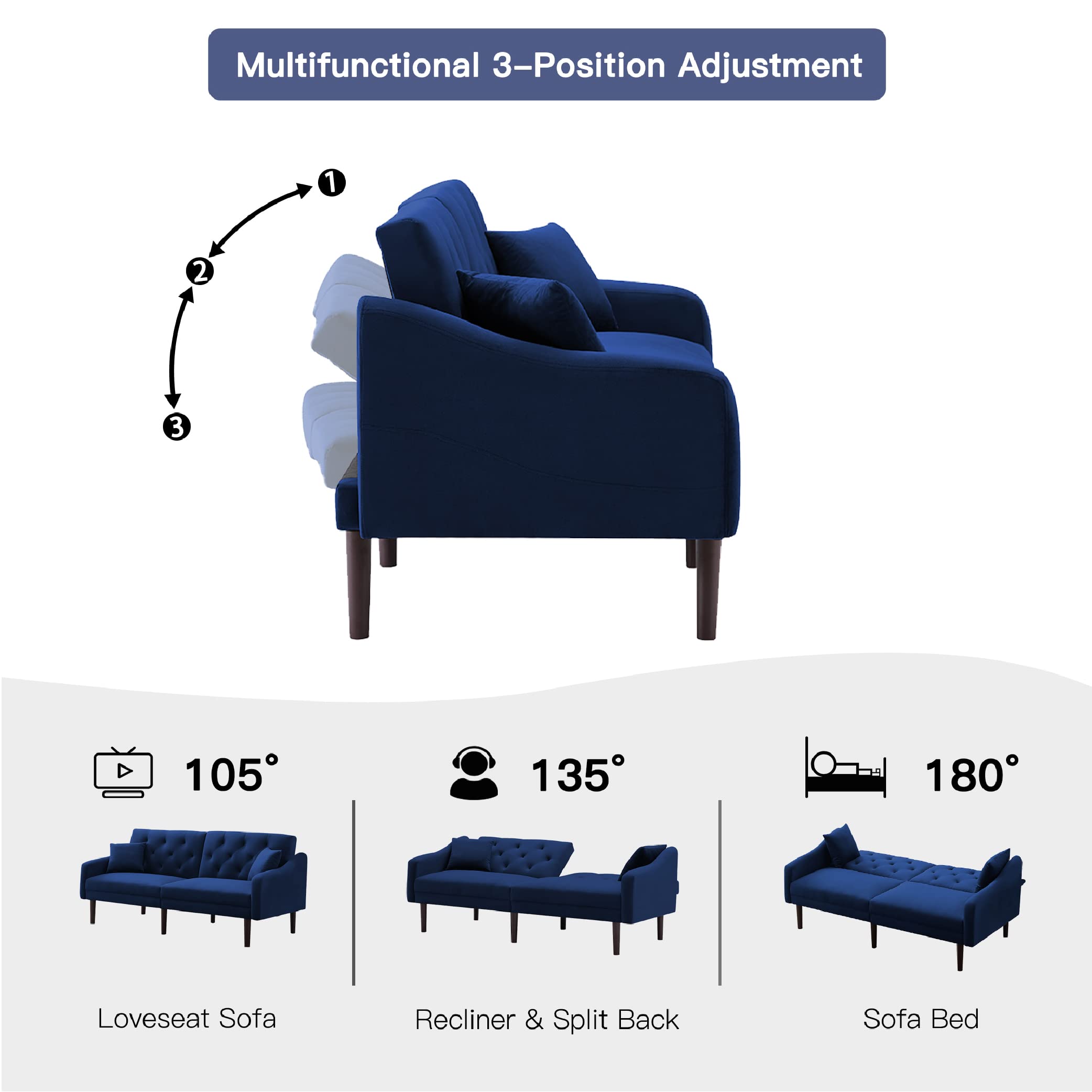 EMKK Futon Sofa Bed Couch Loveseat with Adjustable Backrest, Space-Saving Sleeper for Small Apartment Modern Convertible Living Room Furniture Set