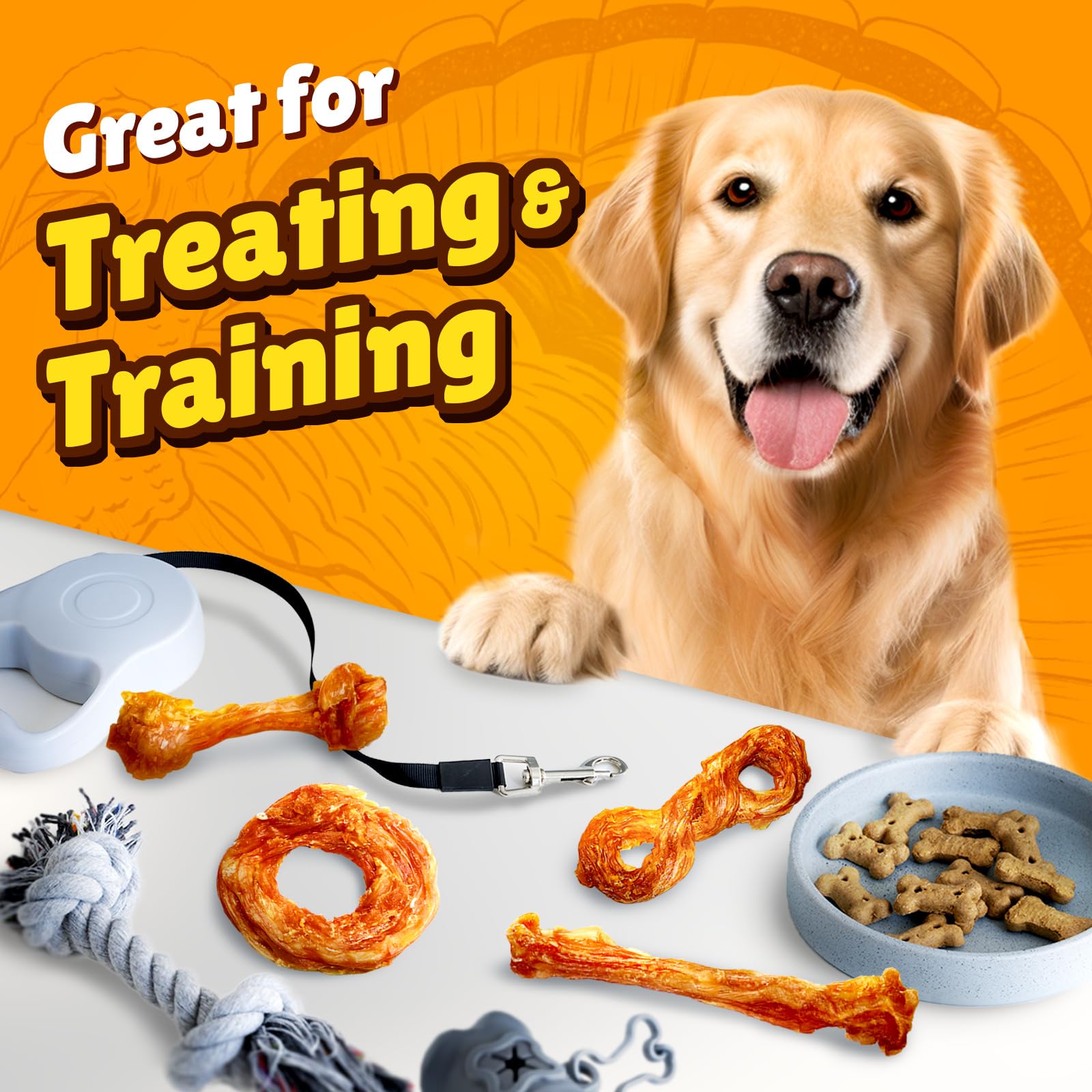 Gootoe Turkey Tendon Dog Treats β 100% USA-Sourced, Natural Snack, Premium Training Chews, Hypoallergenic, Reseal Value Bags, Size for Medium Dogs, Bone (Medium) 3 Unit/Pack