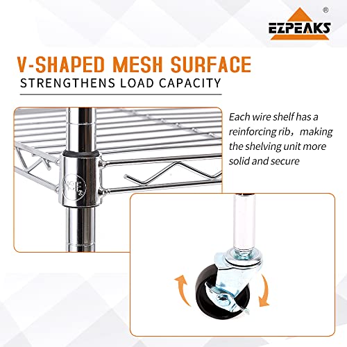 EZPEAKS 2-Pack Chrome 5-Shelf Shelving Units and Storage Rack on Wheels with 5-Shelf Liners, NSF Certified, Adjustable Matel Wire Shelving Unit Rack for Garage, Kitchen, Office, (63H X 30W X 14D)