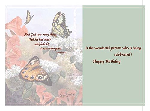 Gracefully Yours Blessed Birthday Greeting Cards Featuring Butterflies by Artist Larry Martin, 12, 4 Designs/3 Each with Scripture Message